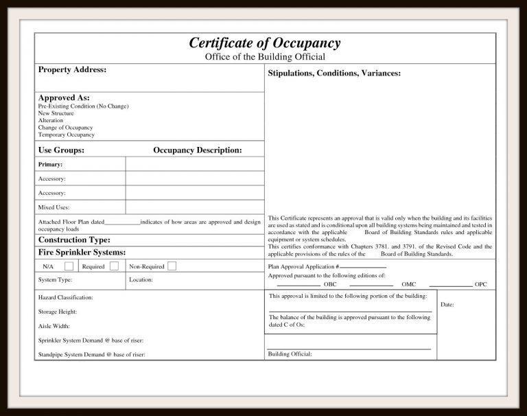 ?Free Certificate of Occupancy Sample Templates & Example?