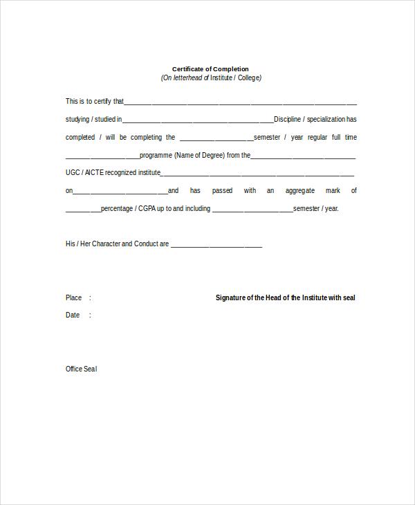 Free Certificate Of Completion Construction Templates Printable Templates