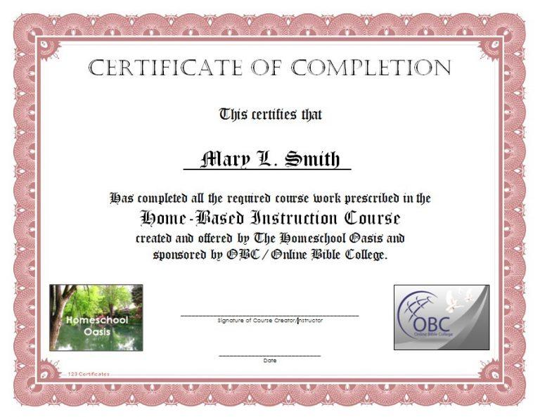 Certificate of Completion Free Template Samples and Examples