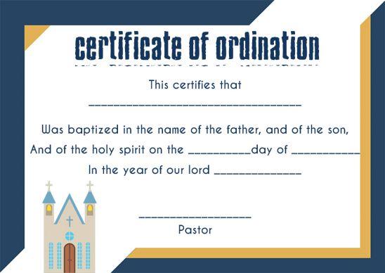 Certificate Of Ordination For Pastor Certificate Of