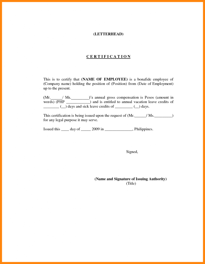 Free Printable Certificate of Employment Form Sample Template