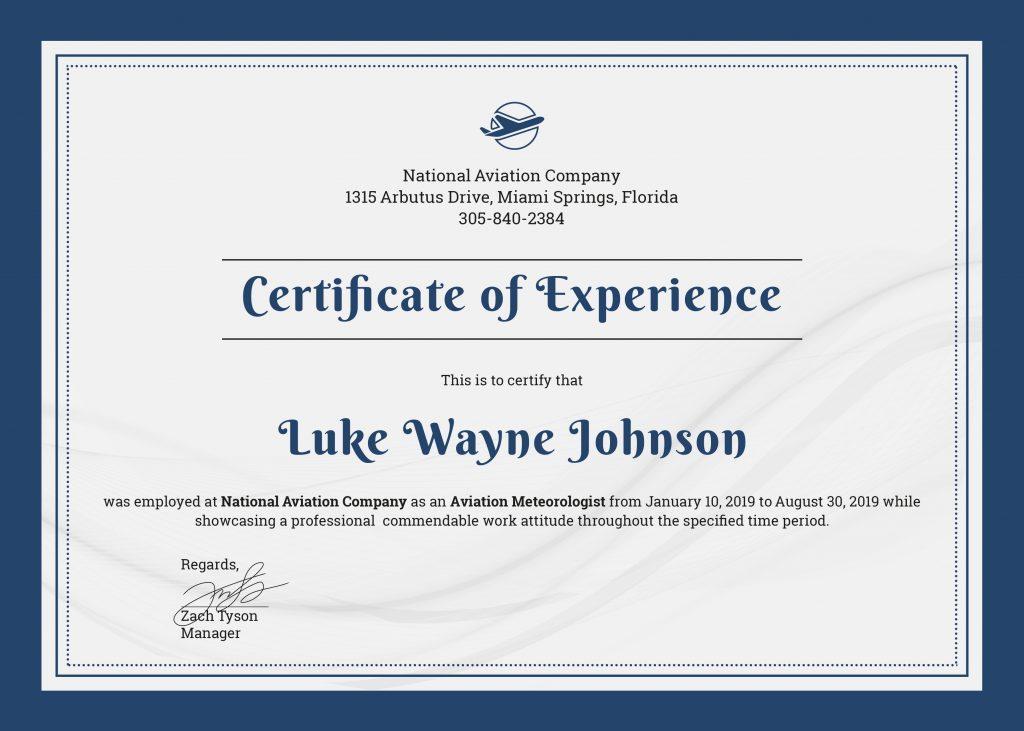 ️Free Printable Certificate of Experience Sample Template ️