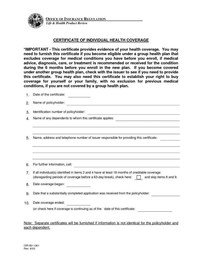 ?Free Sample Template of Certificate of Coverage?