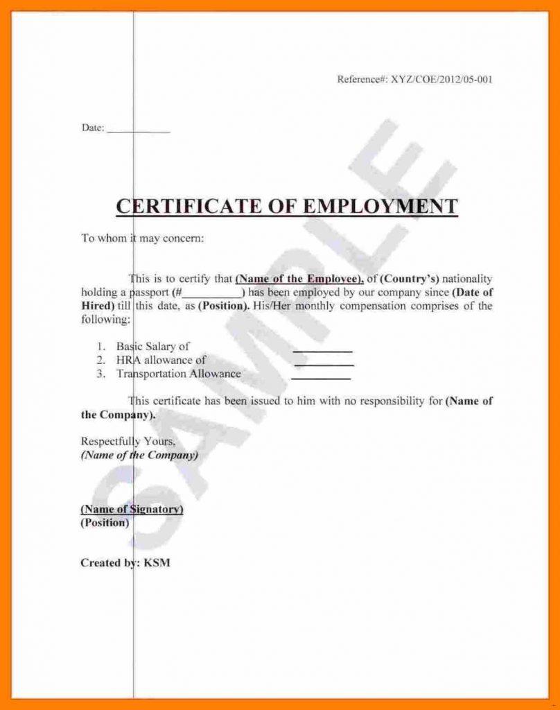 Free Printable Certificate of Employment Form Sample Template