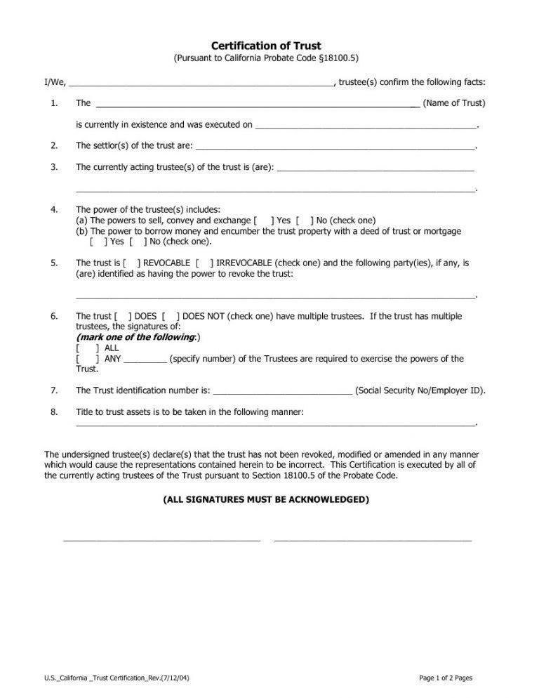 ️Certificate of Trust Form Sample Template ️