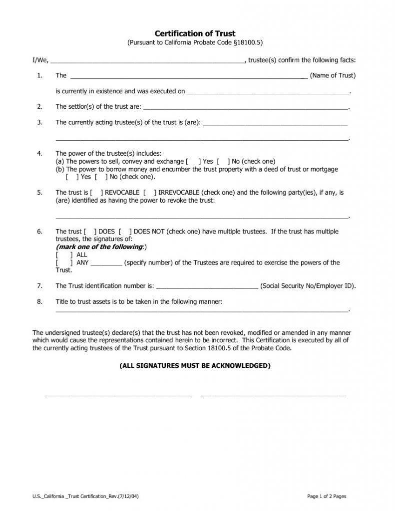  Certificate Of Trust Form Sample Template 