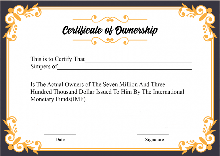 ️5+ Free Sample of Certificate of Ownership form Template ️