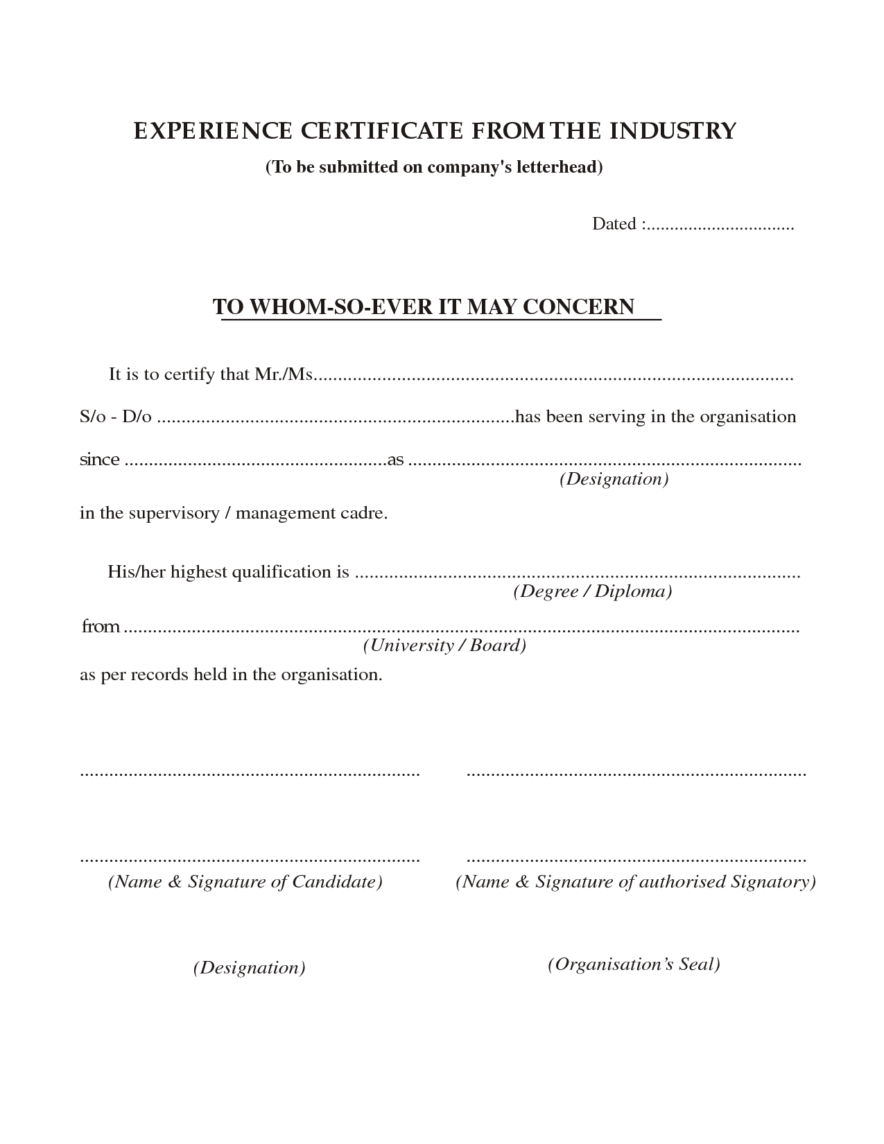 Application For Job Experience Certificate Experience Letter For 
