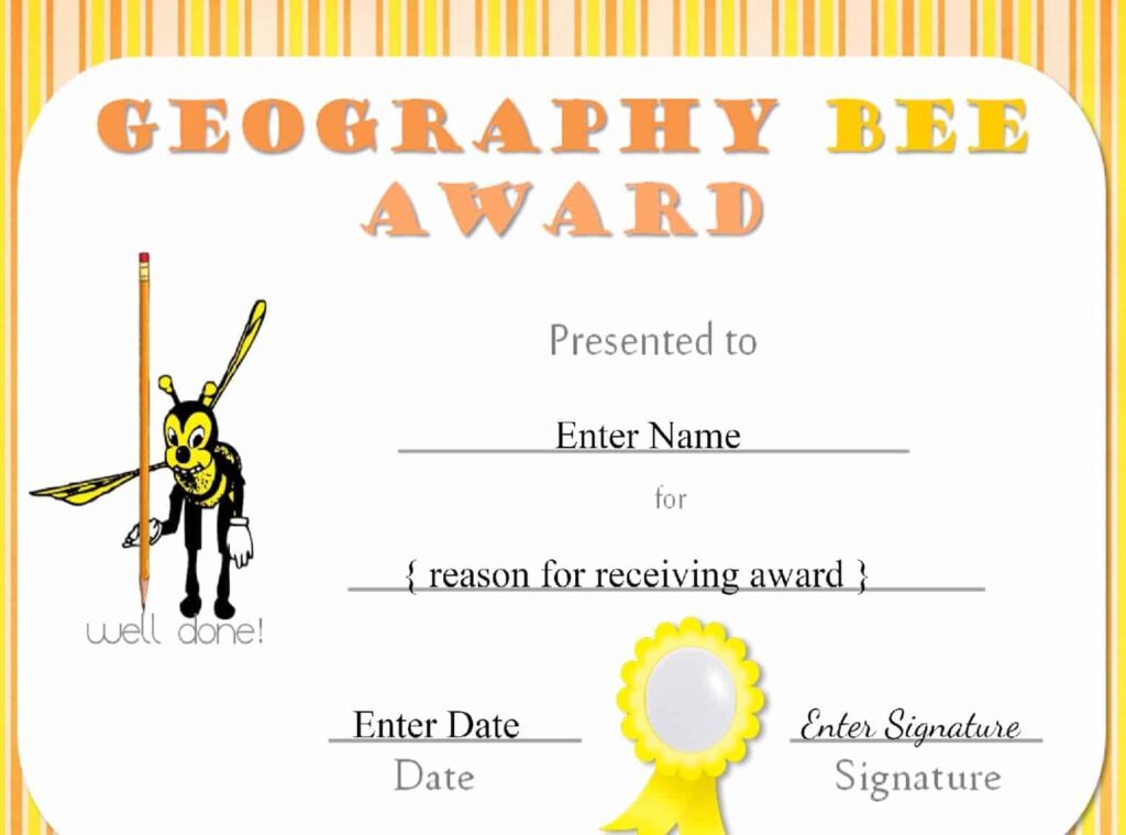 Geography bee certificate templates | Certificate Of
